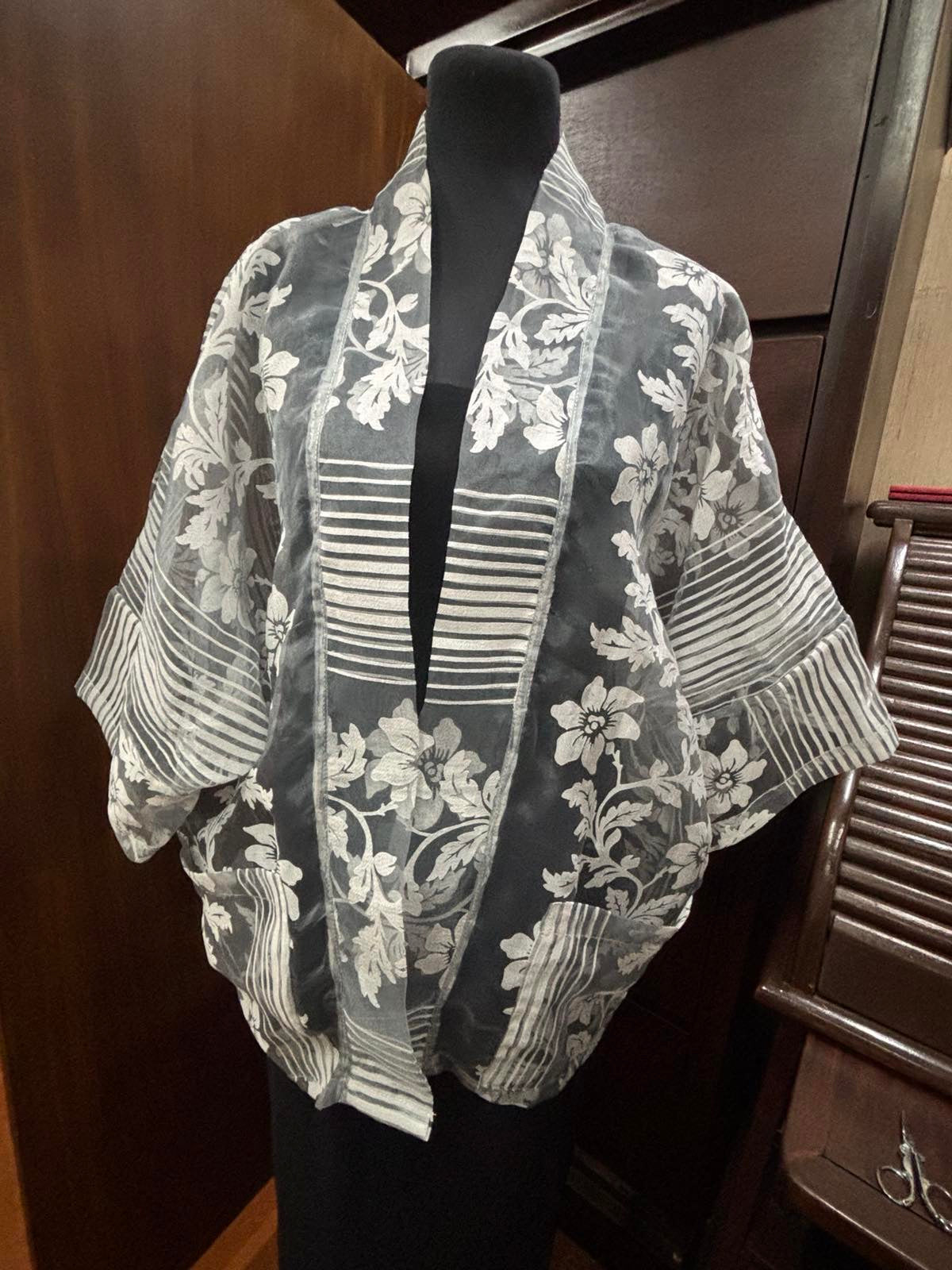 Straight Cut Kimono in Sheer Flowers and Stripes – Frankie and Friends ...