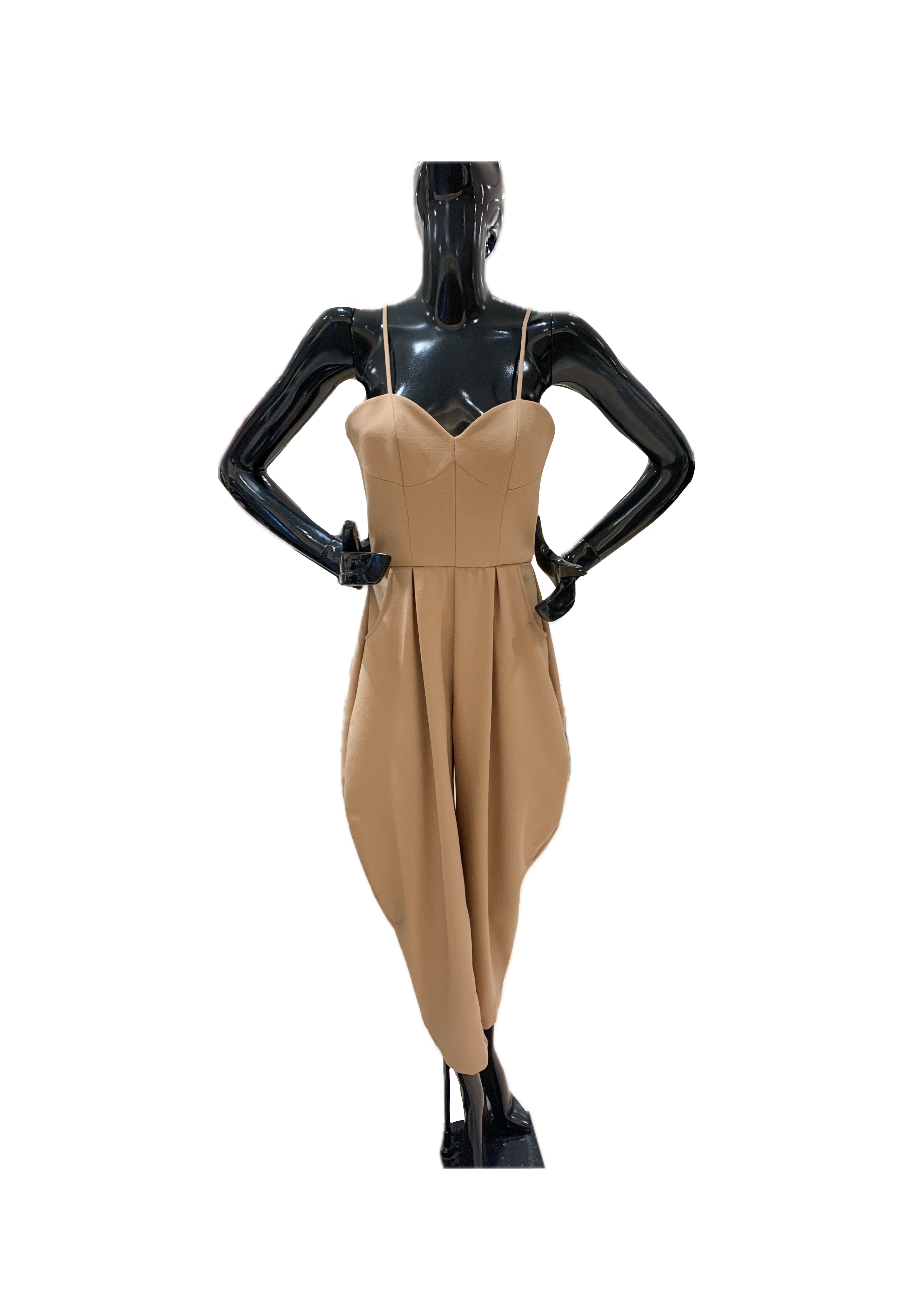 Sweetheart Cup Cutout Baggy Jumpsuit in Camel Wool – Frankie and ...