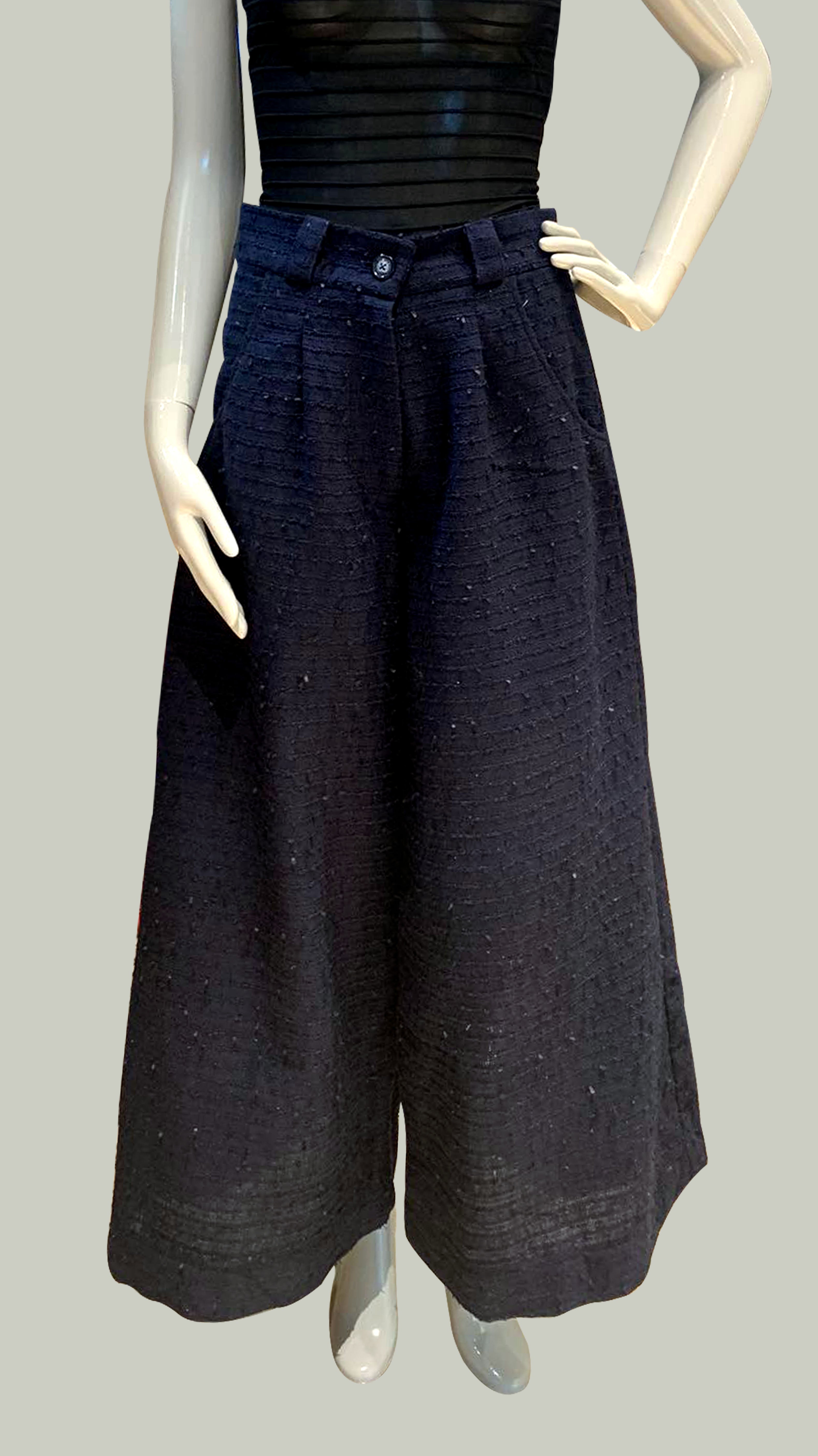 Flat Waistband Wide Hem Pants with Belt Loop in Blue Tweed – Frankie ...